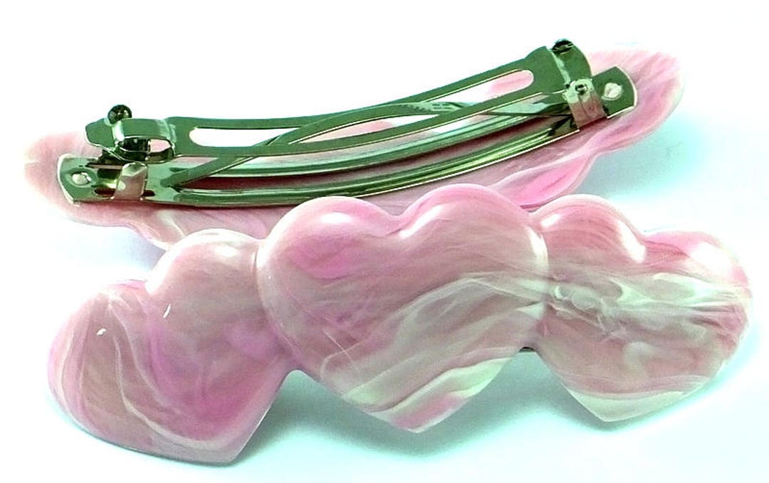 Hair Pin Vintage Heart Pink Barrettes , Clips , German Plastic Clips ...