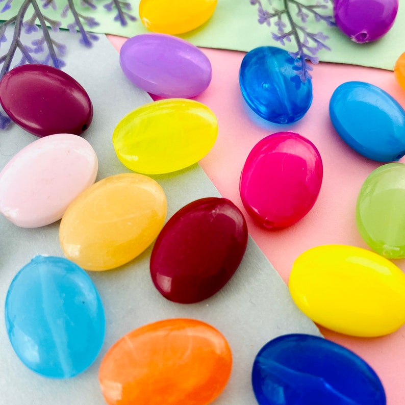 Oval Acrylic Beads ( 20 Pcs ) , 18mm Vintage Lucite Beads , High ...