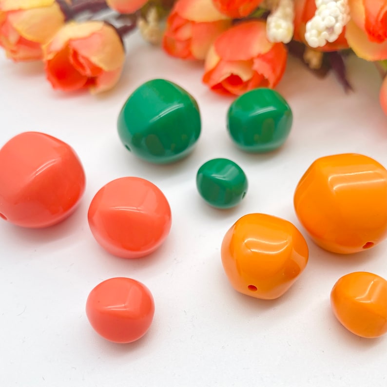 Vintage Acrylic Beads of Various Colors and Sizes (20 Pcs ) , 1980s ...