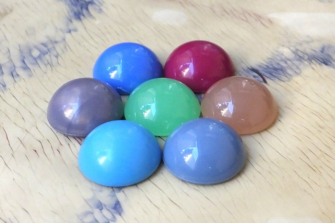 Vintage German Cabochon ( 10 Psc ) , Plastic Cabs 20mm , Round Lucite ...