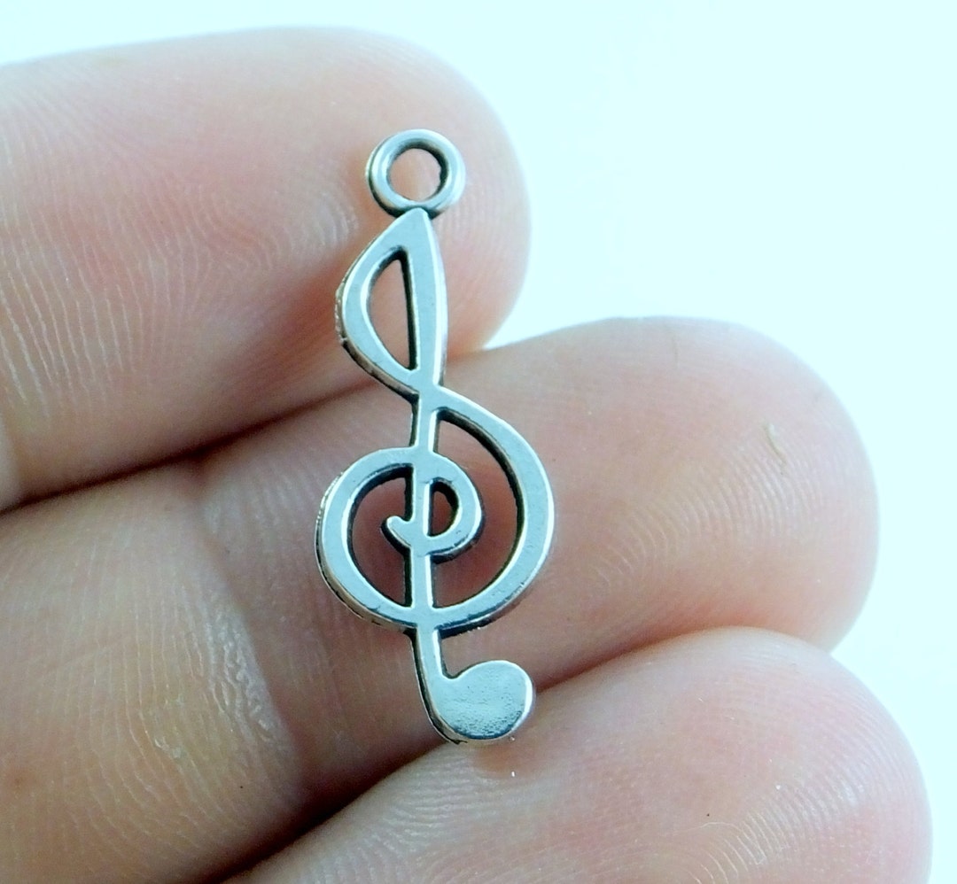 10 Psc Antique Silver Tone Treble Clef Charms, Pendant Findings ,25 Mm ...
