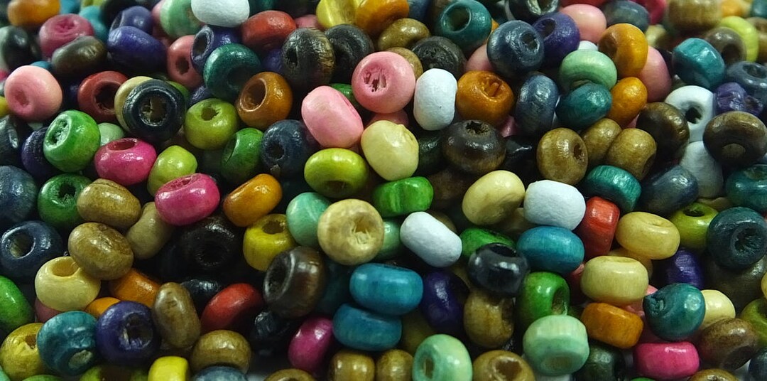 500 Pcs 3x2 Mm Multi Color Wood Beads , Oval Shaped Wood Beads , Small ...