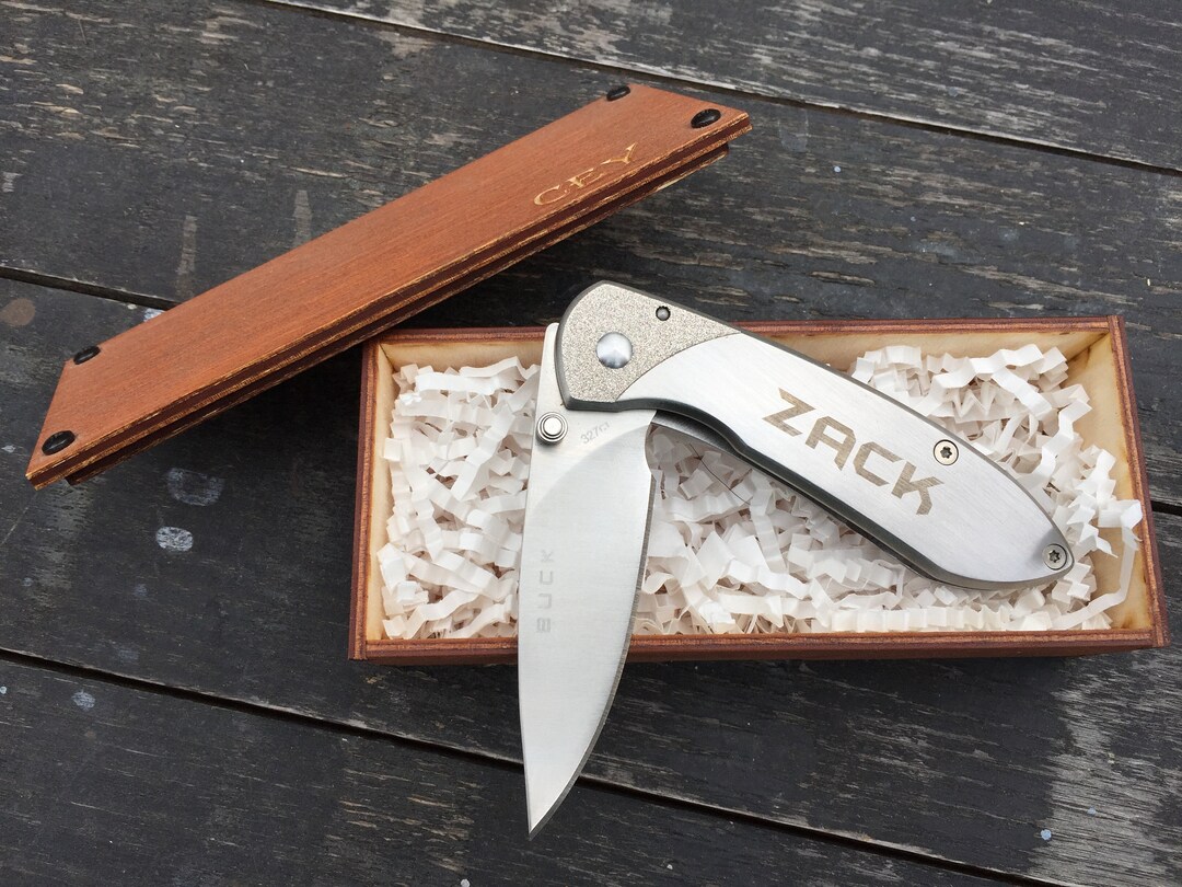 Buck 327 Stainless Steel Nobleman Knife in an Engraved Wooden Gift Box ...