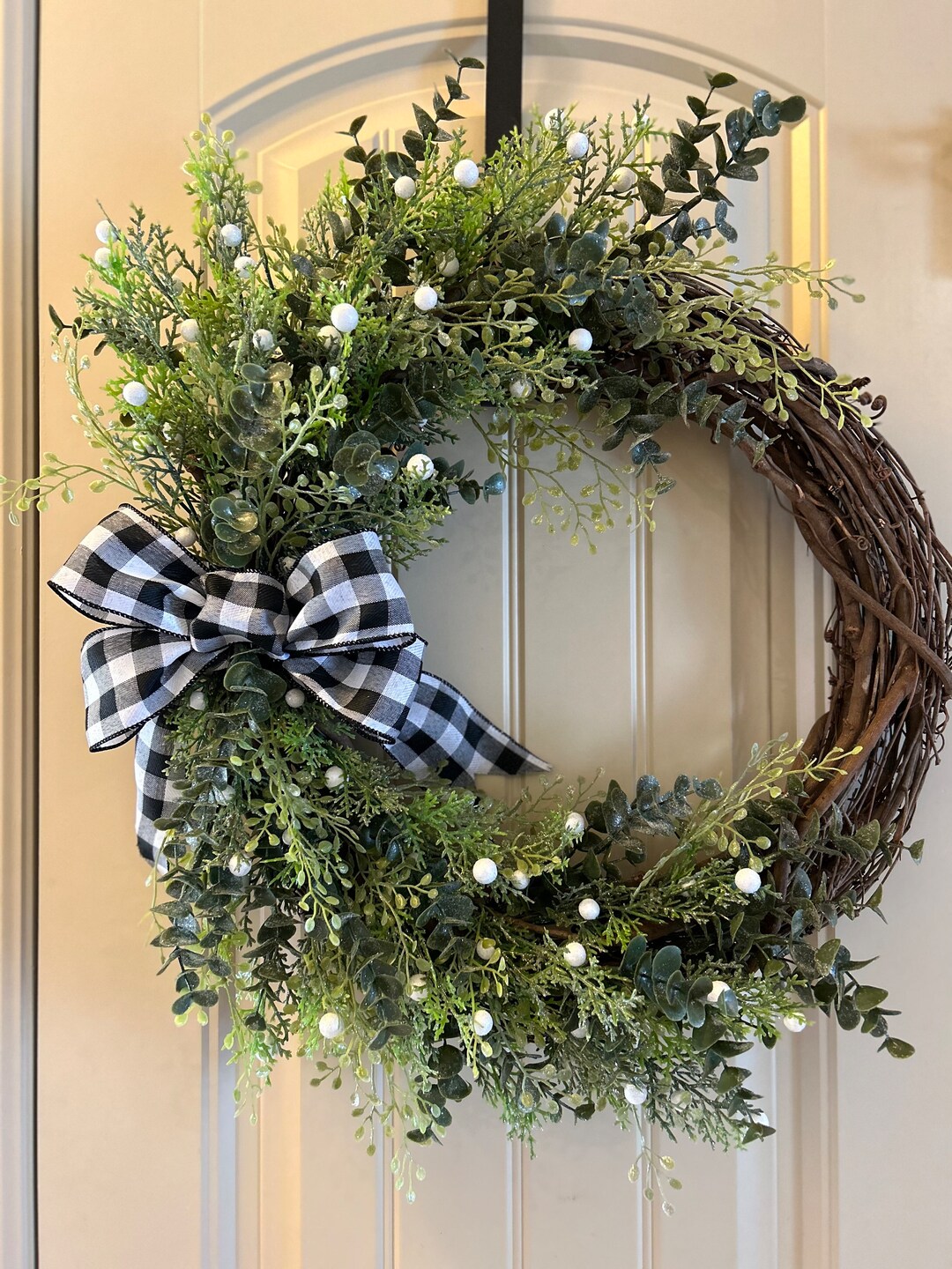 Simple Winter 18 Inch Grapevine Wreath With Buffalo Plaid Bow - Etsy