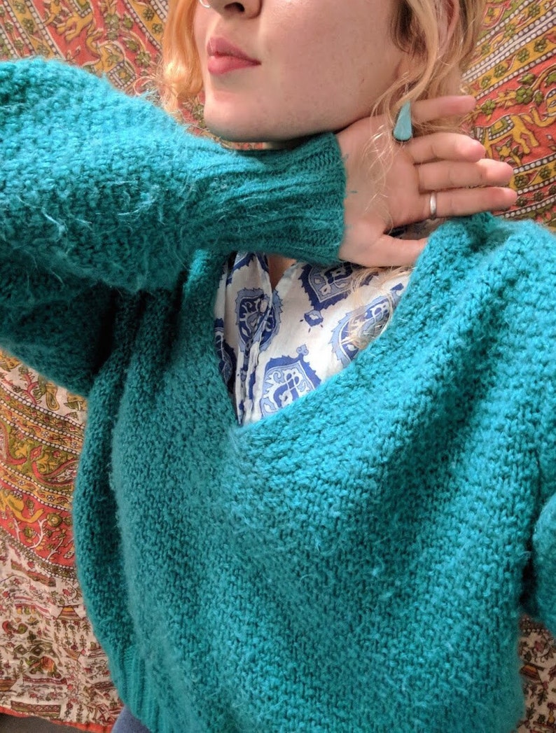 Vintage Fuzzy Knitted Turquoise Teal Sweater - Etsy