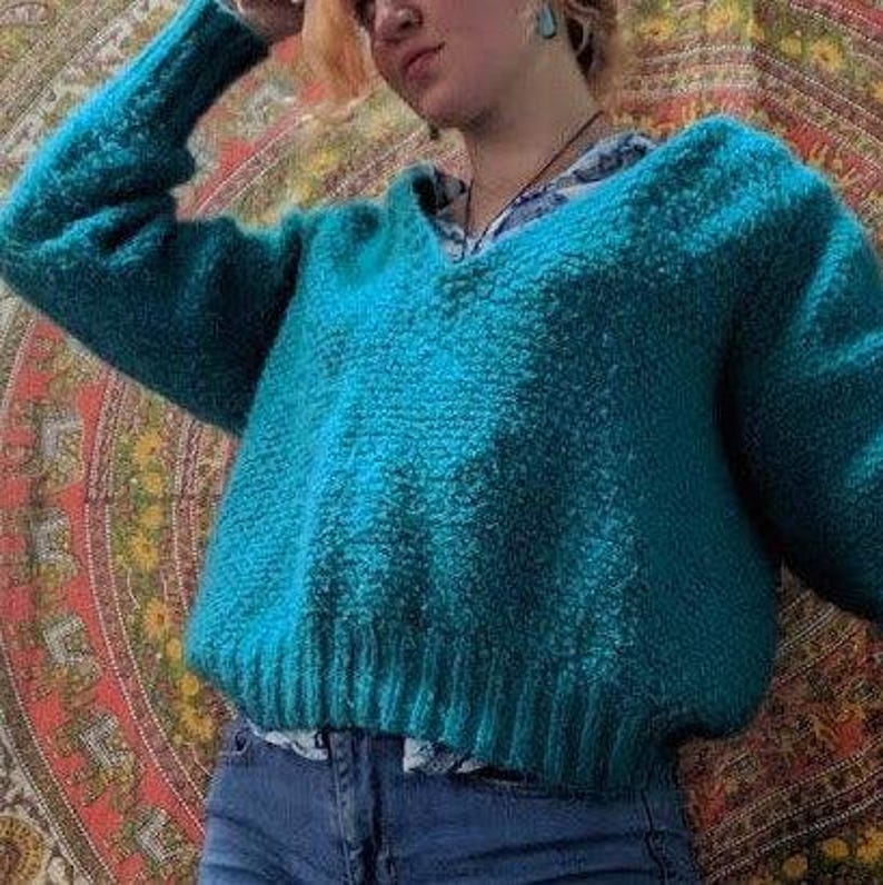 Vintage Fuzzy Knitted Turquoise Teal Sweater - Etsy