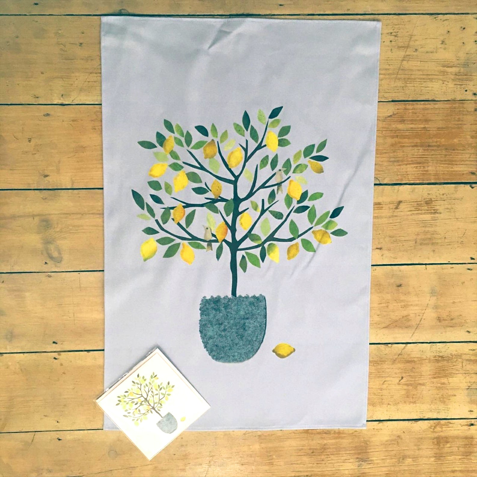 Lemon Tree TEA TOWEL, A Very Simple Little Lemon Tree in a Blue Pot .A ...