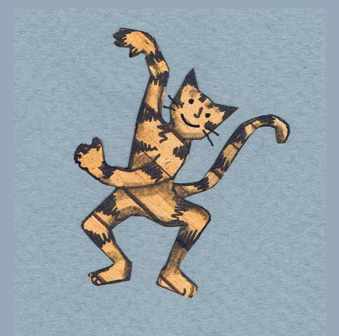 BOOGIE CAT . A Chearfully Exuberant Stripy Cat .fun Printed Card for ...