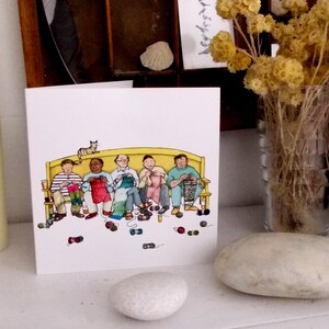 KNITTING :gently Humorous Card Showing a Group of Gents Sit ...