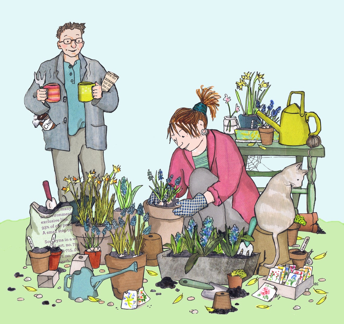 POTTING UP a Couple Happily Pottering in the Garden.printed - Etsy