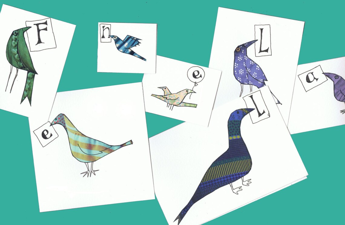 LETTER Birds.handmade Cards Each Bird is Holding a Letter of the ...