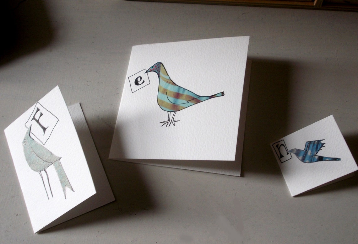 LETTER Birds.handmade Cards Each Bird is Holding a Letter of the ...