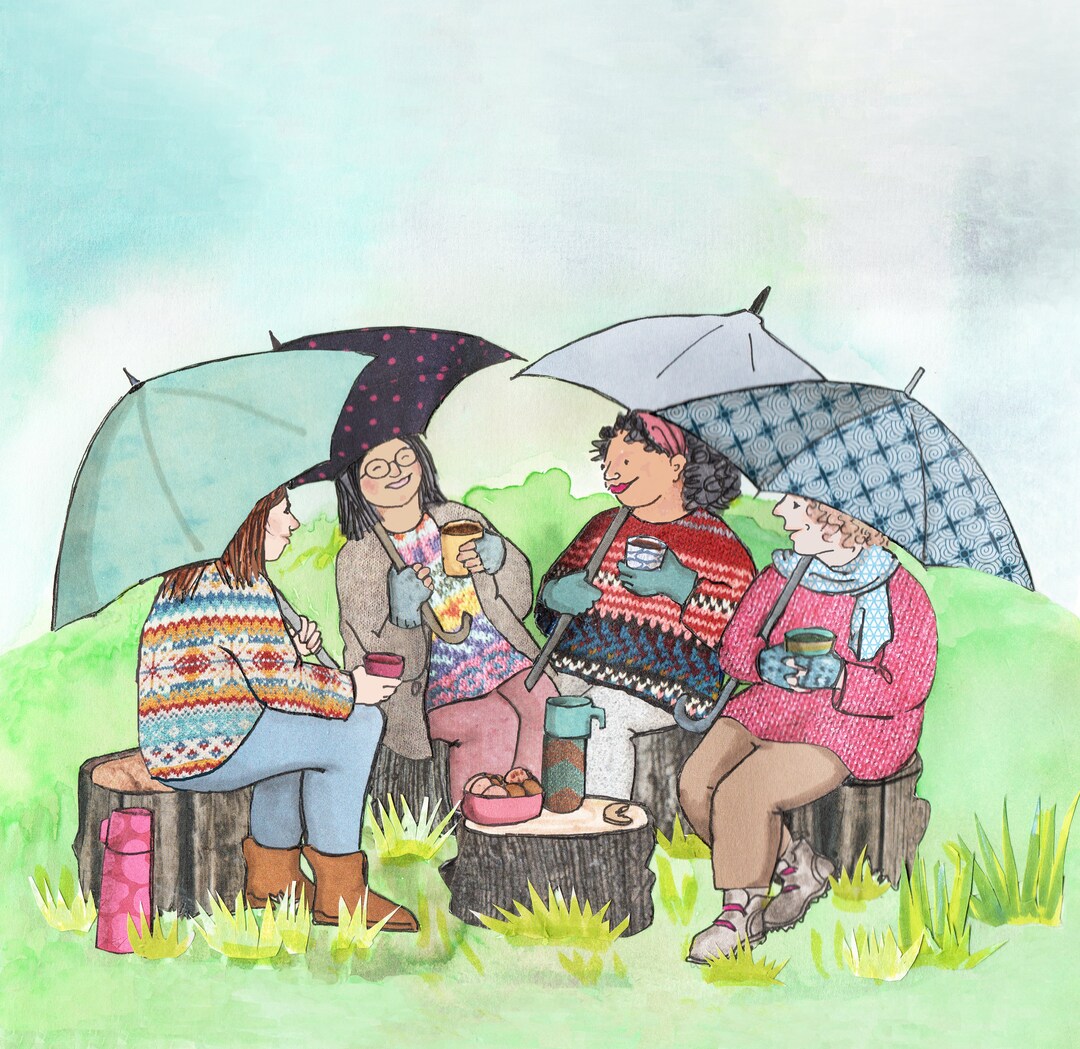 HOT CHOCOLATE and Snuggly Jumpers. Friends Enjoying an Outdoor Get ...