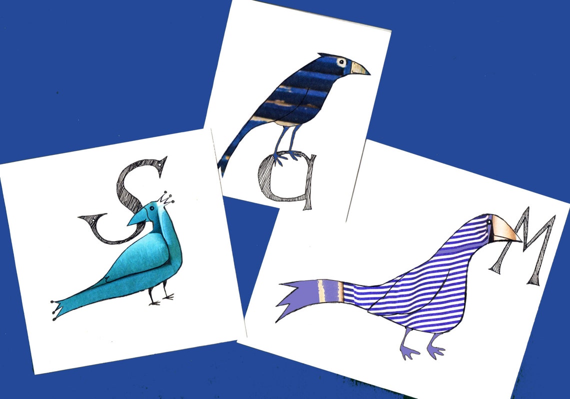LETTER Birds.handmade Cards Each Bird is Holding a Letter of | Etsy