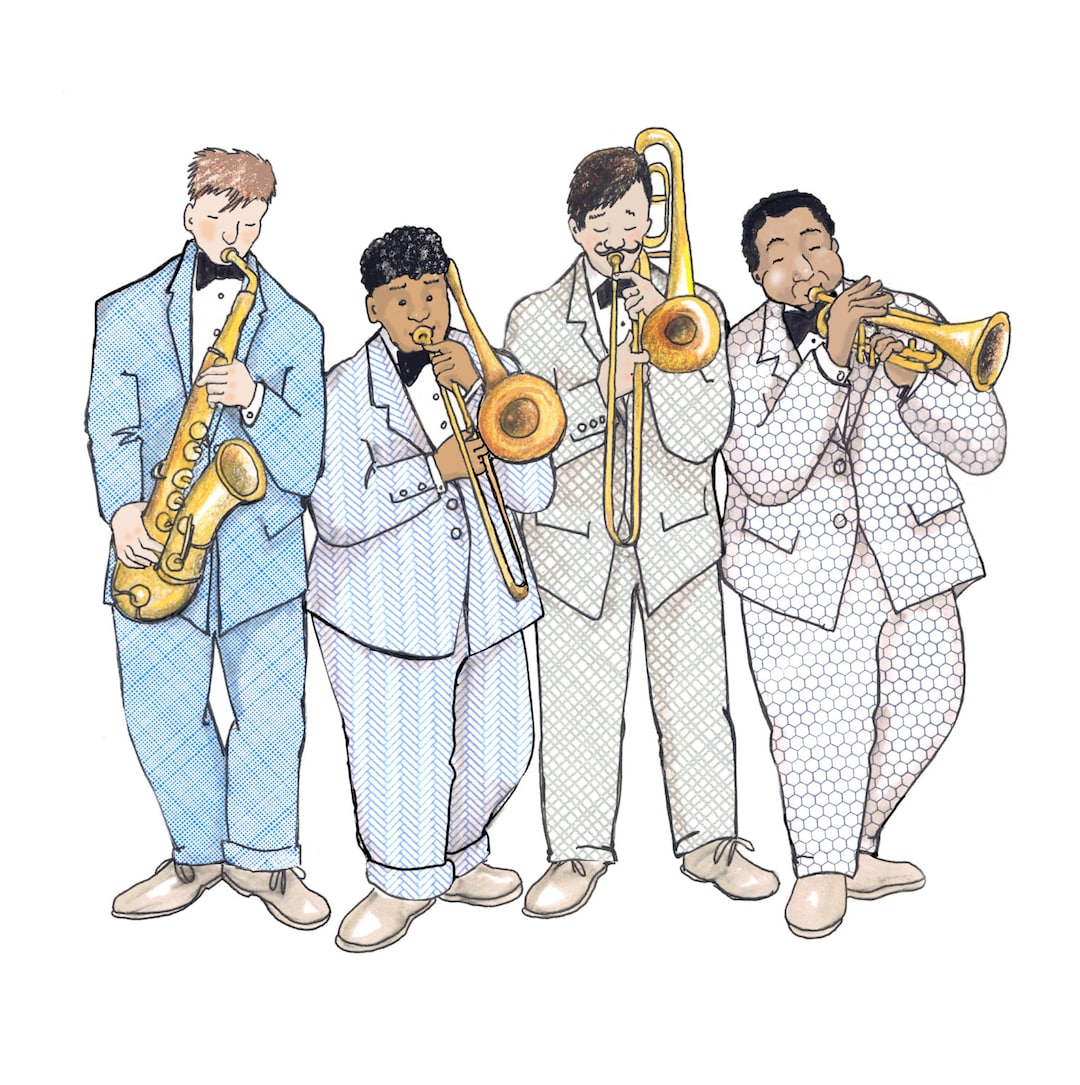 THE BAND 4 Nattily Suited Guys Playing Brass Instruments. Nice Cool ...