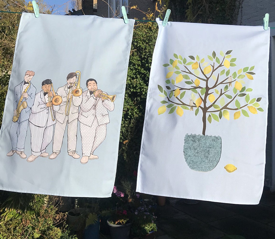 Lemon Tree TEA TOWEL, A Very Simple Little Lemon Tree in a Blue Pot .A ...