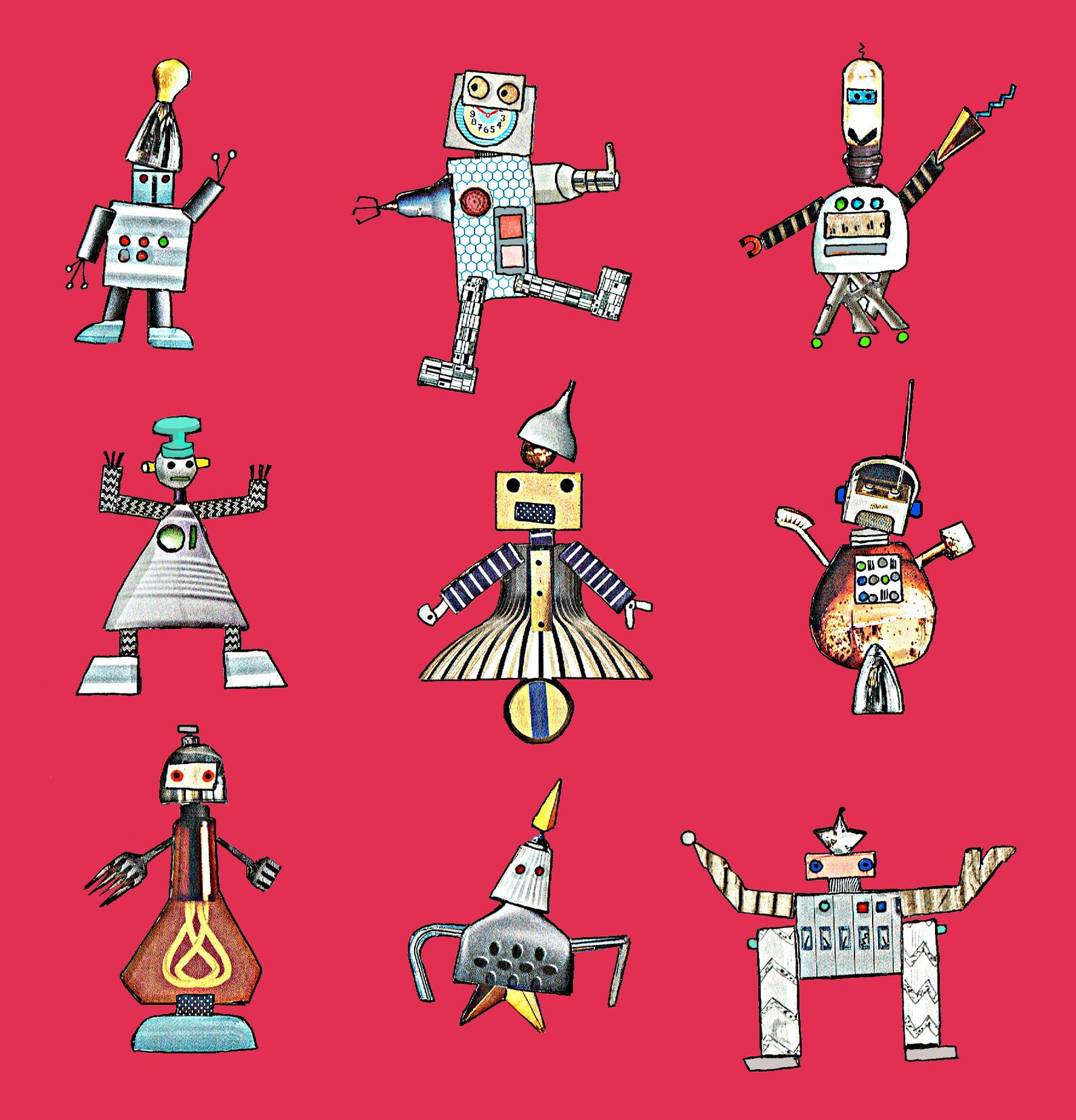 Robots.nine Really Wacky Little Robots on a Red or a White | Etsy