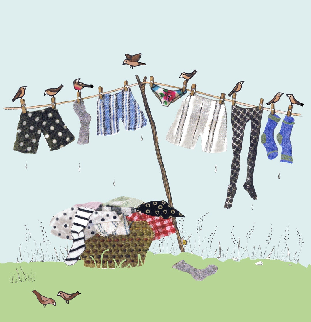 Wash Day: Charming Printed Card From a Collage Original , Showing a ...