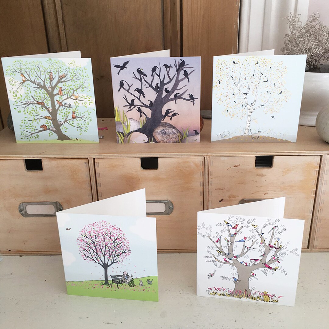Trees. A Pack of Five Different Tree Themed Cards . Each Card Shows a ...