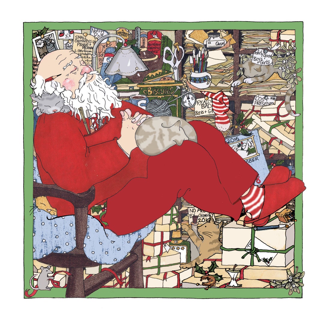 Snoozing Santa: Father Christmas Having a Little Sleep , Surrounded by ...