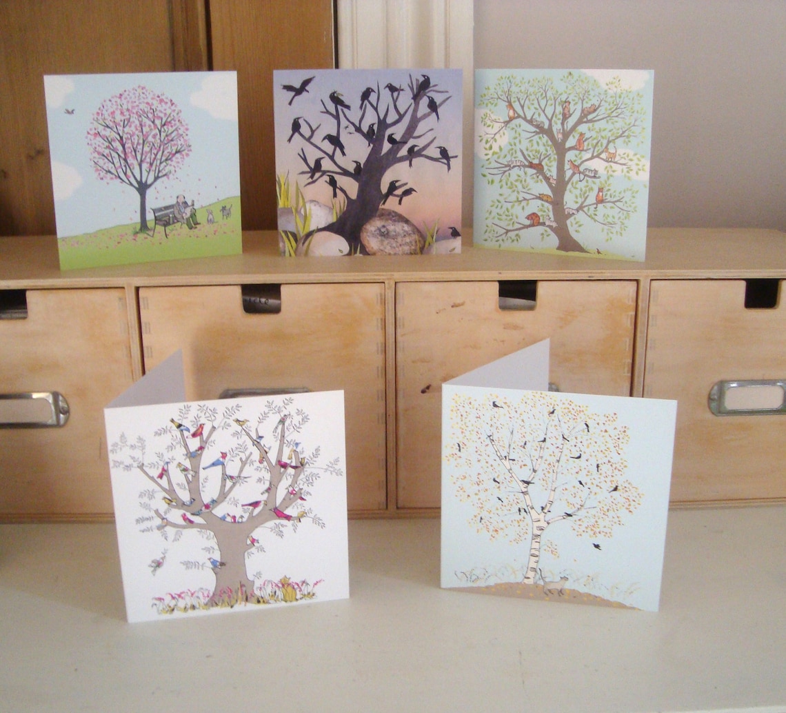 Trees. A pack of five different Tree themed cards . Each card | Etsy