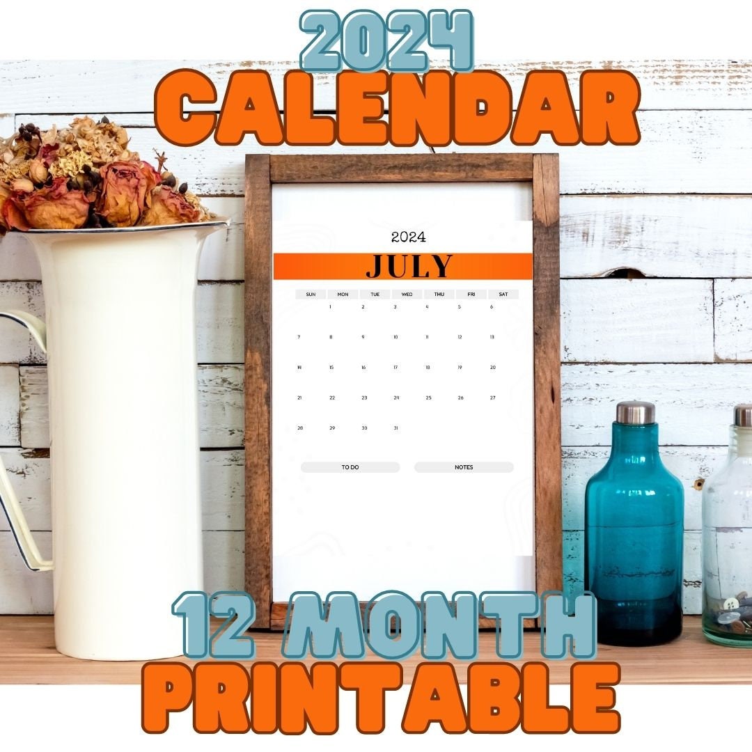 2024 12 Month Calendar Digital Printable - Etsy