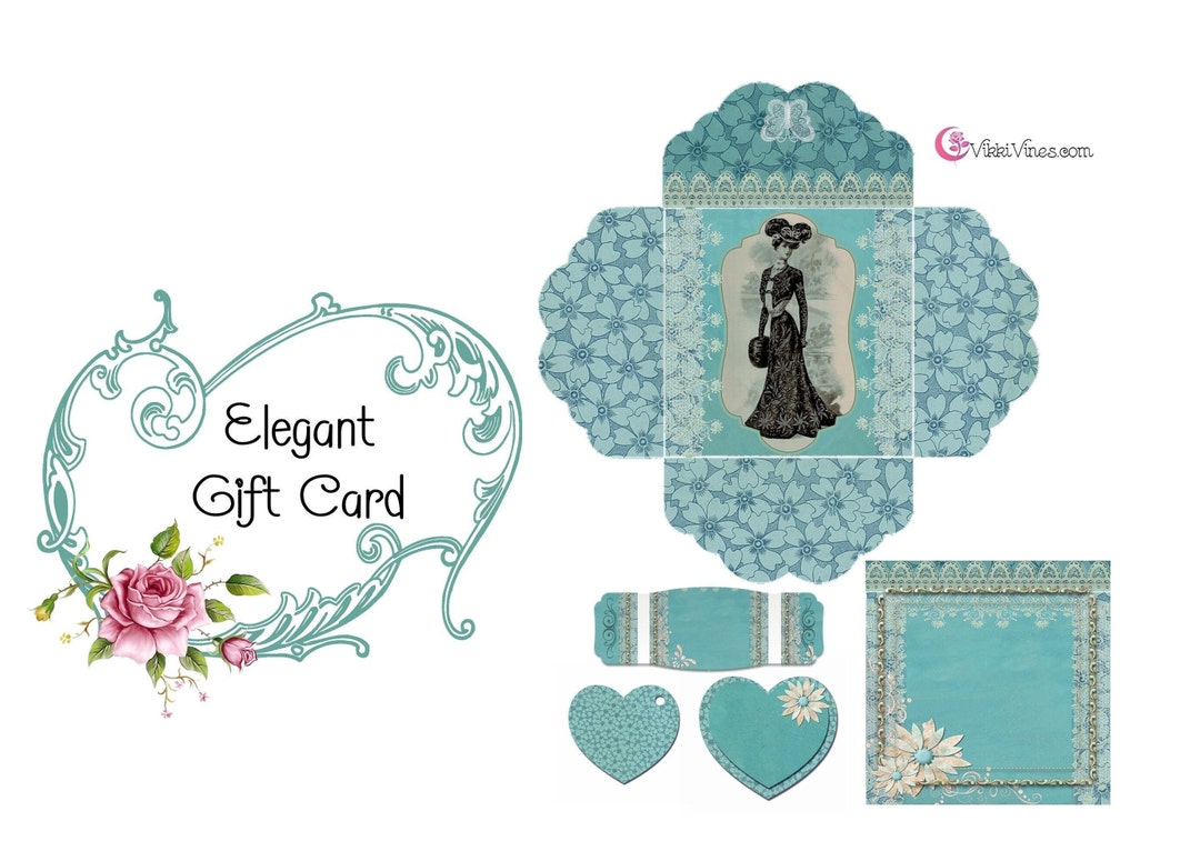 Shabby Chic Teal Gift Card: Victorian Romance Envelope & Tags (digital ...