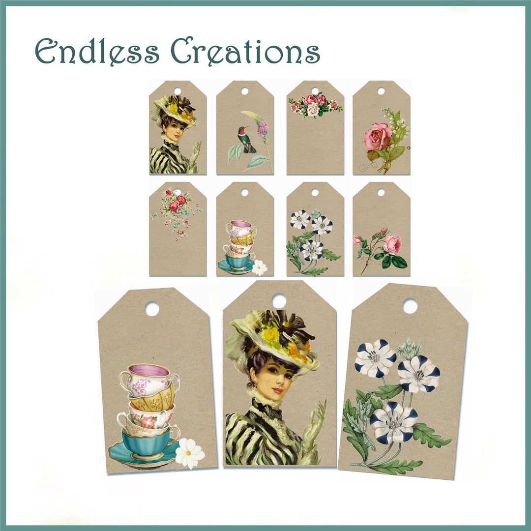 Vintage Inspired Printable Gift Tags: Floral Journal Labels (digital ...