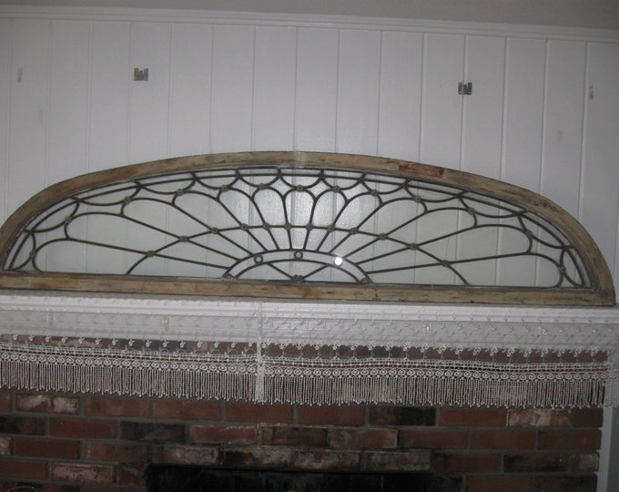 Unique,antique Lead Glass Arched Sunburst Transom Window W/diamond ...
