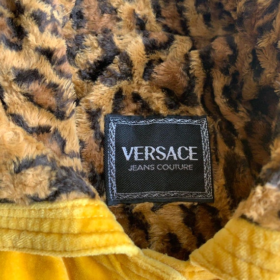 VERSACE • RARE VINTAGE golden yellow velvet & leopard… - Gem