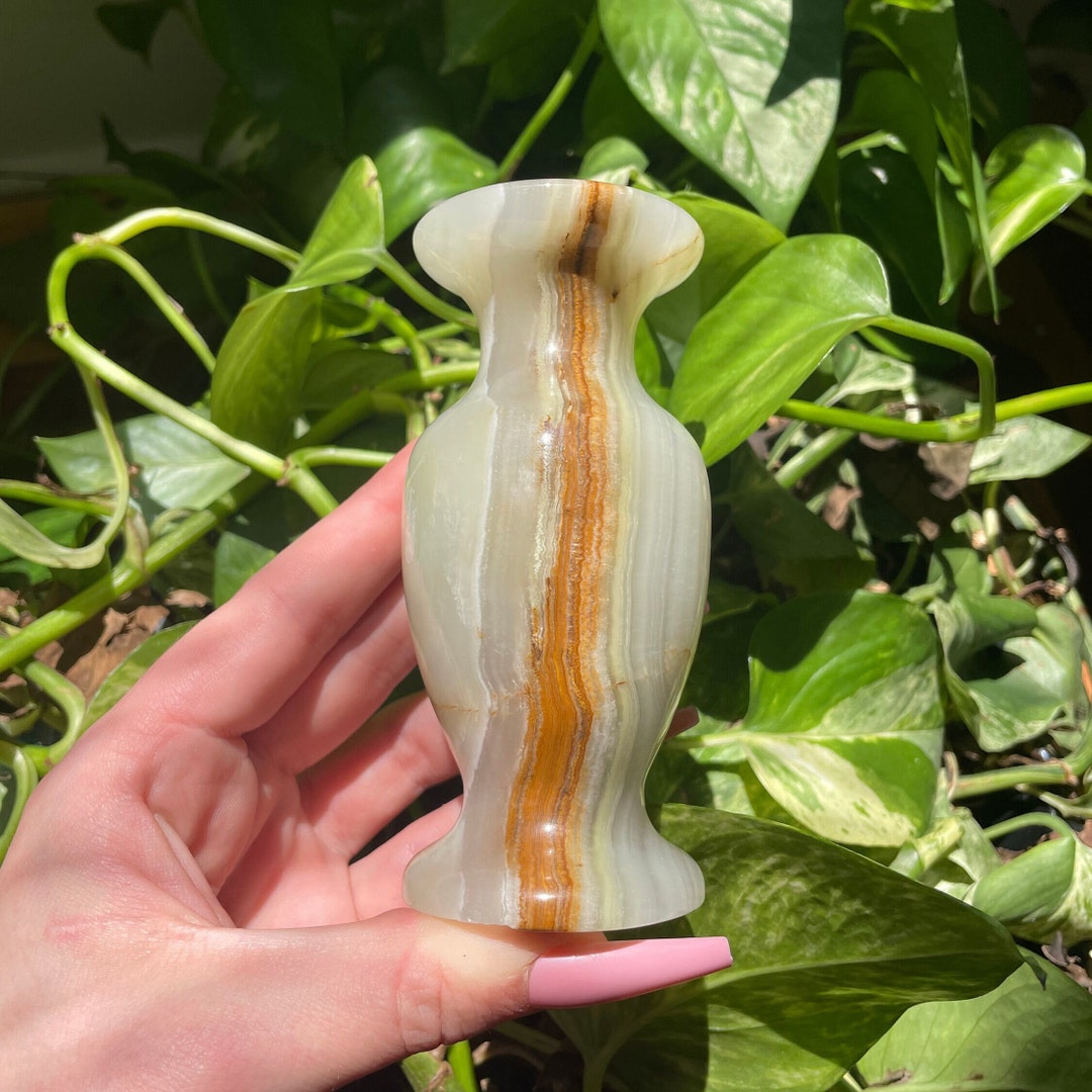 Green Onyx Vase | Banded Calcite Crystal Carving - Etsy