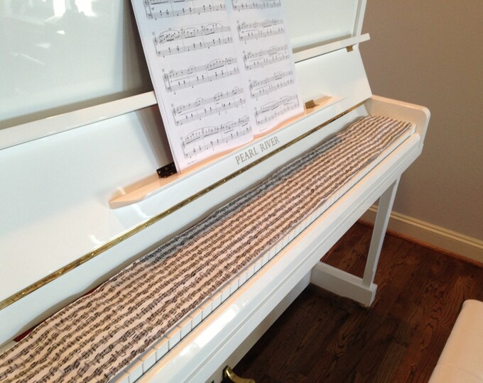Grand Upright Piano Key Cover. Grey Fleece and Musical Notes Fabric ...