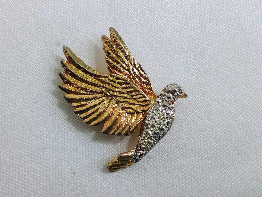 JP159. Pretty Vintage Gold Tone Bird Brooch. Rhinestone Accents. - Etsy