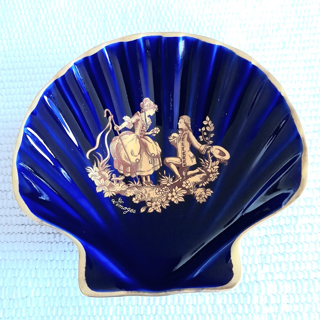 L19 Vintage Limoges Castel Beautiful Decorative Gilt Edged Shell Shaped ...