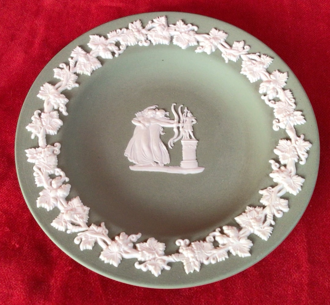 Cd3a Vintage Wedgwood Sage Green Jasperware Grapes Pattern Pin Dish ...