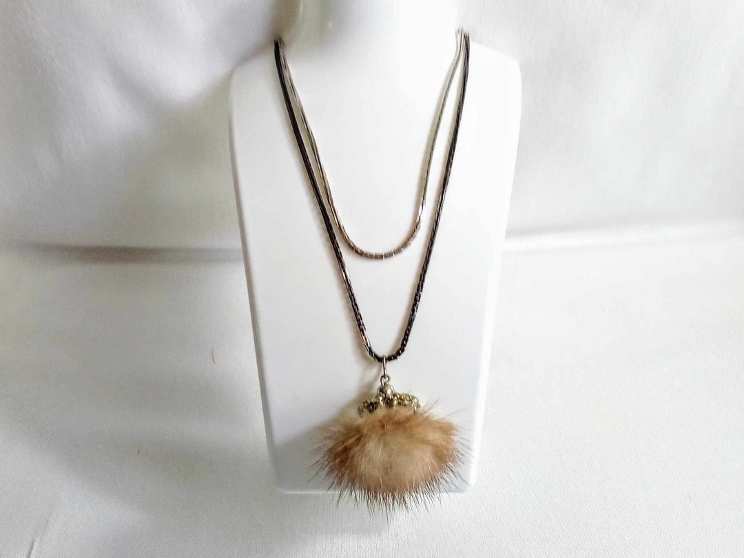 A103 Vintage Mink Fur and Rhinestone Pendant and Double Chain by Biagi ...