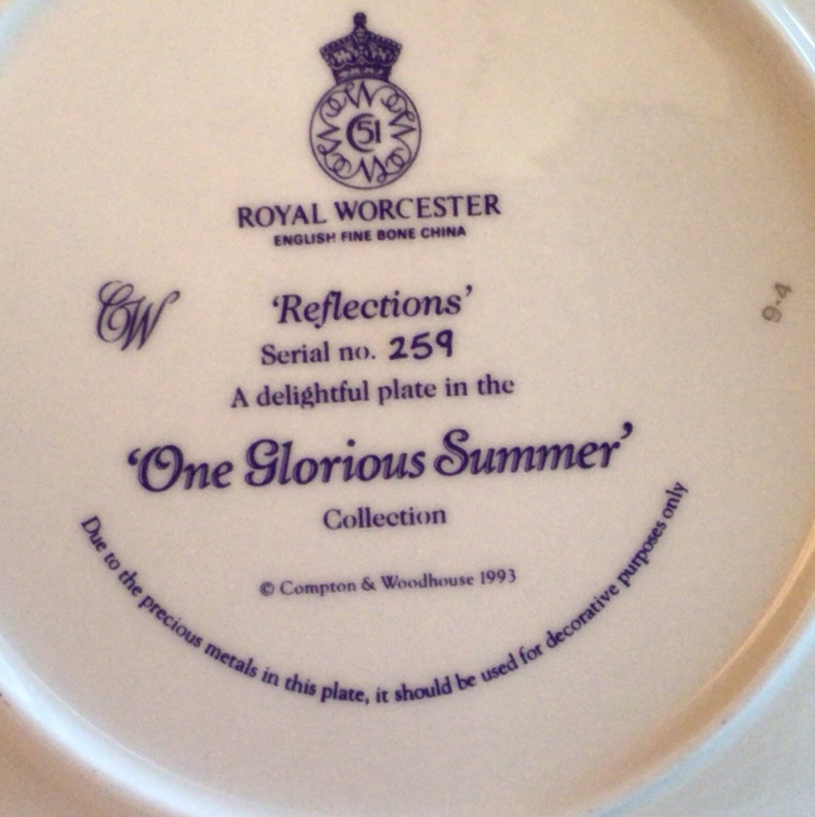 BC145 Vintage 1993 Royal Worcester “ Reflection “ One Glorious Summer ...