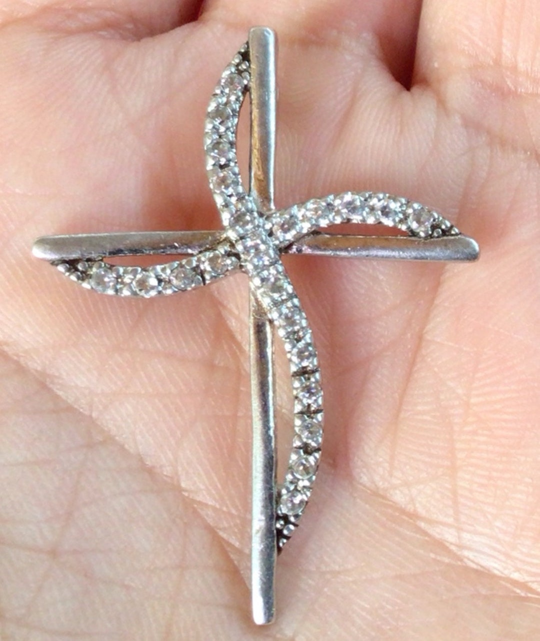 BC95 Vintage 925 CAO Silver Cross Pendant With Rhinestones. Free ...