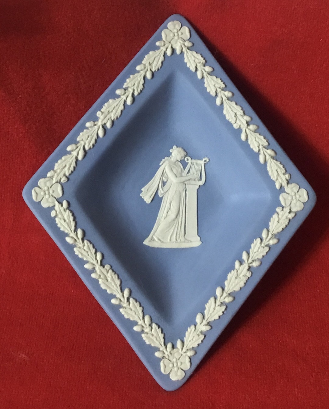 L196 Vintage Wedgwood Blue Jasperware Diamond Shaped Trinket Dish. Made ...