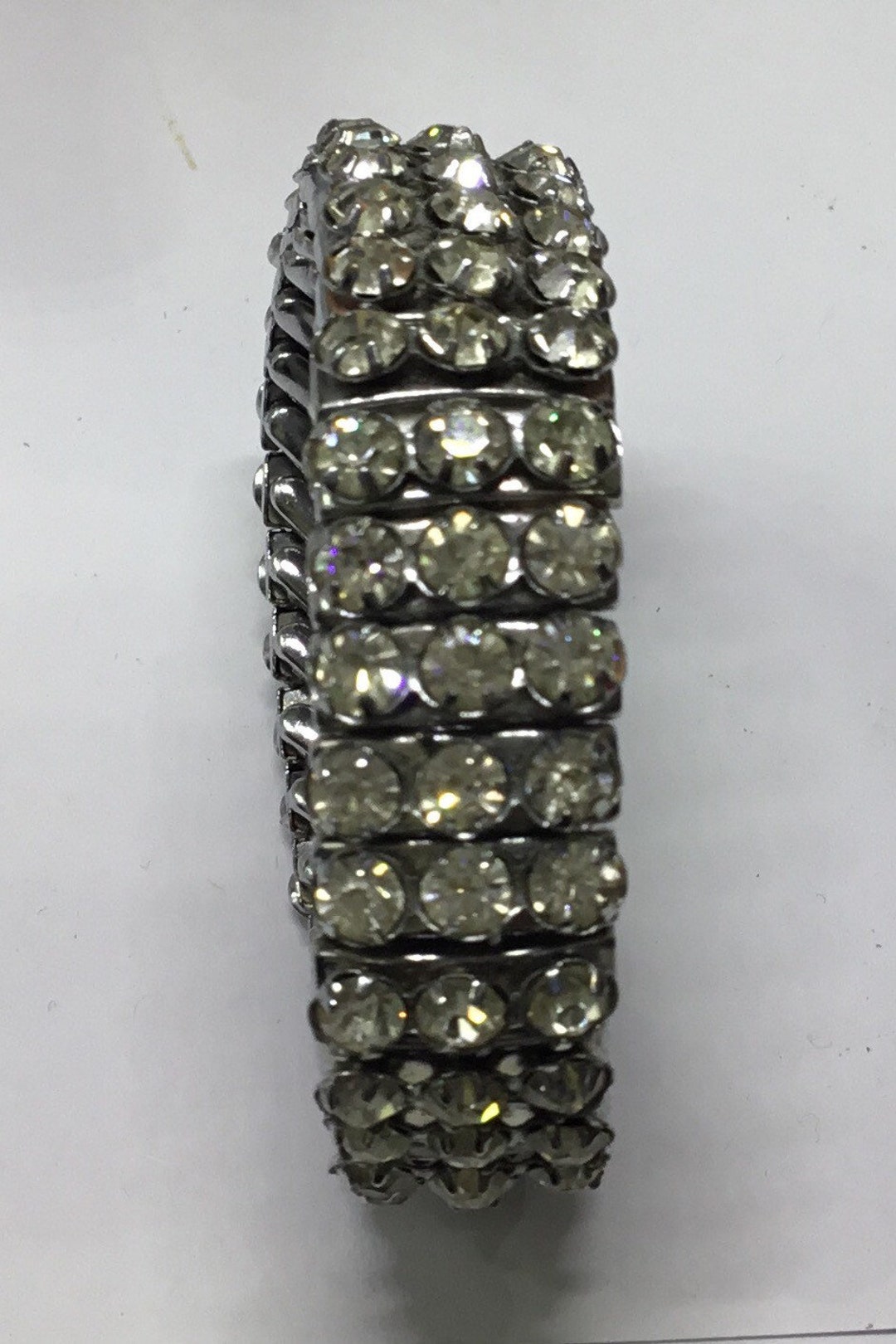 E18 Vintage 1950 Art Deco Style, Show Stopping Extendable Bracelet. Clear Crystal Diamanté ...
