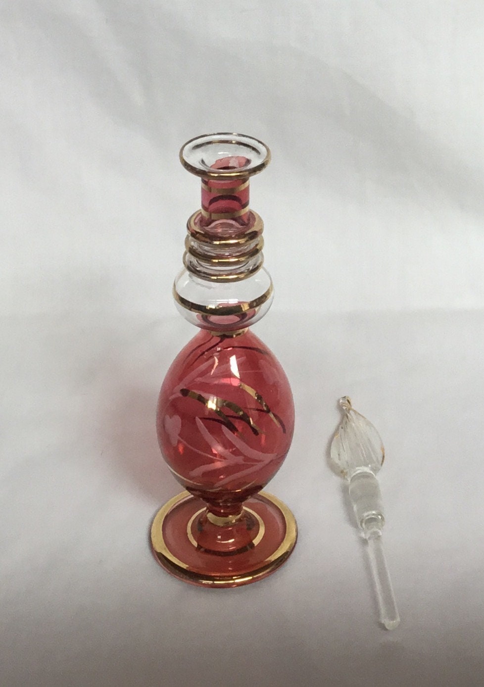 P89 Vintage Large Hand Painted Egyptian Glass Ruby Red and - Etsy