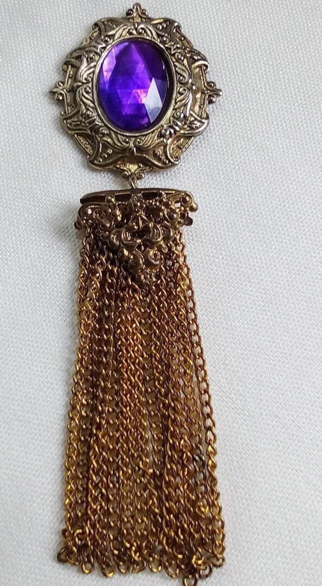 K27 Vintage 1930's Tassel Brooch Set With a Faux Stone in Purple. Free ...