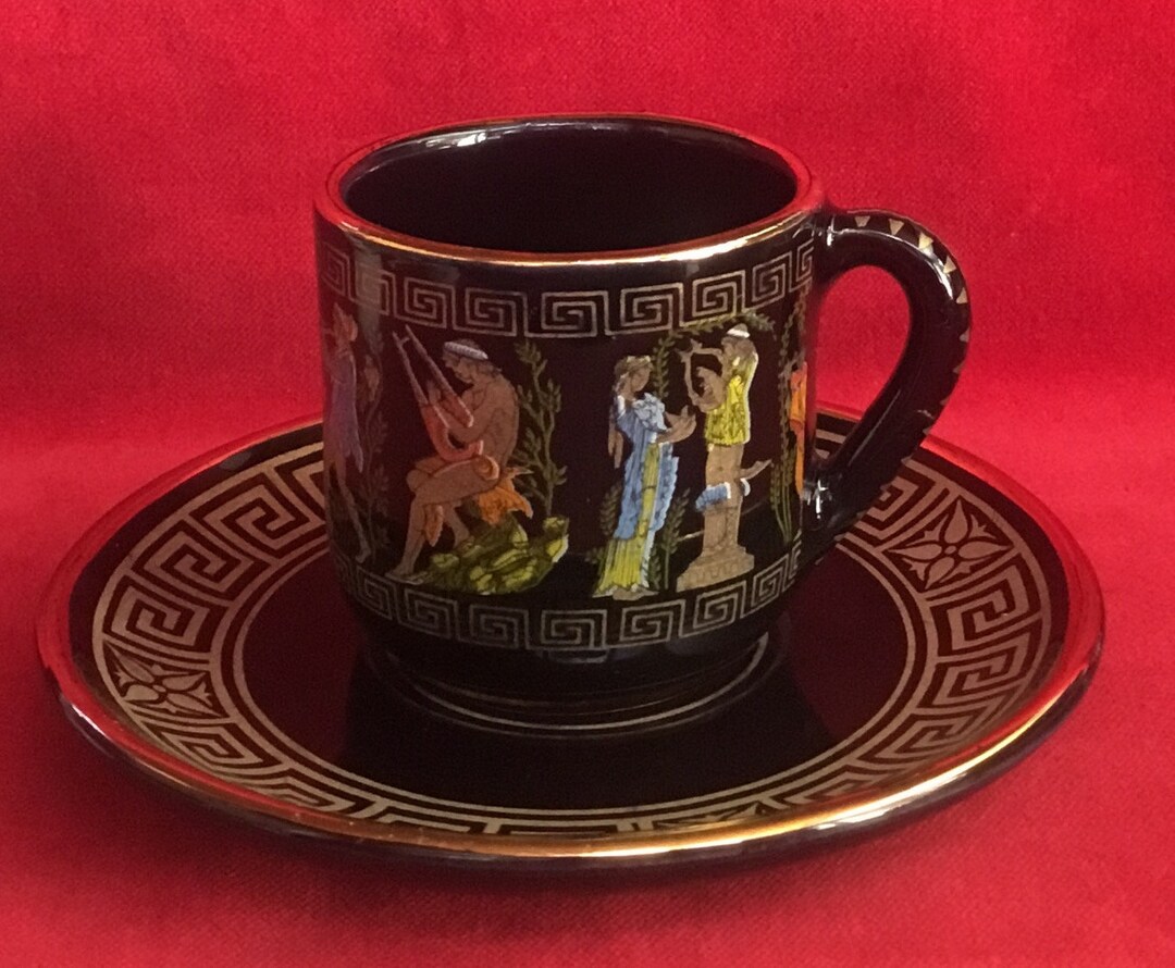 M68 Vintage Handmade in Greece 24k Gold Back Multicolour Coffee Cup ...