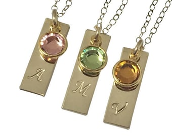 Birthstone Initial Gold Necklace - Etsy