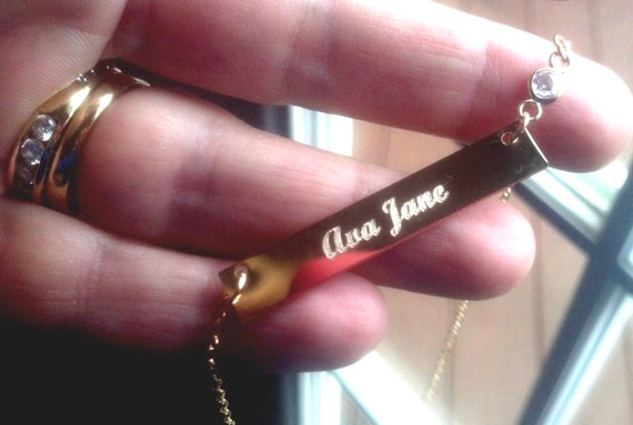 Custom Nameplate Gold Bar Necklace Name Plate Necklacegold Etsy