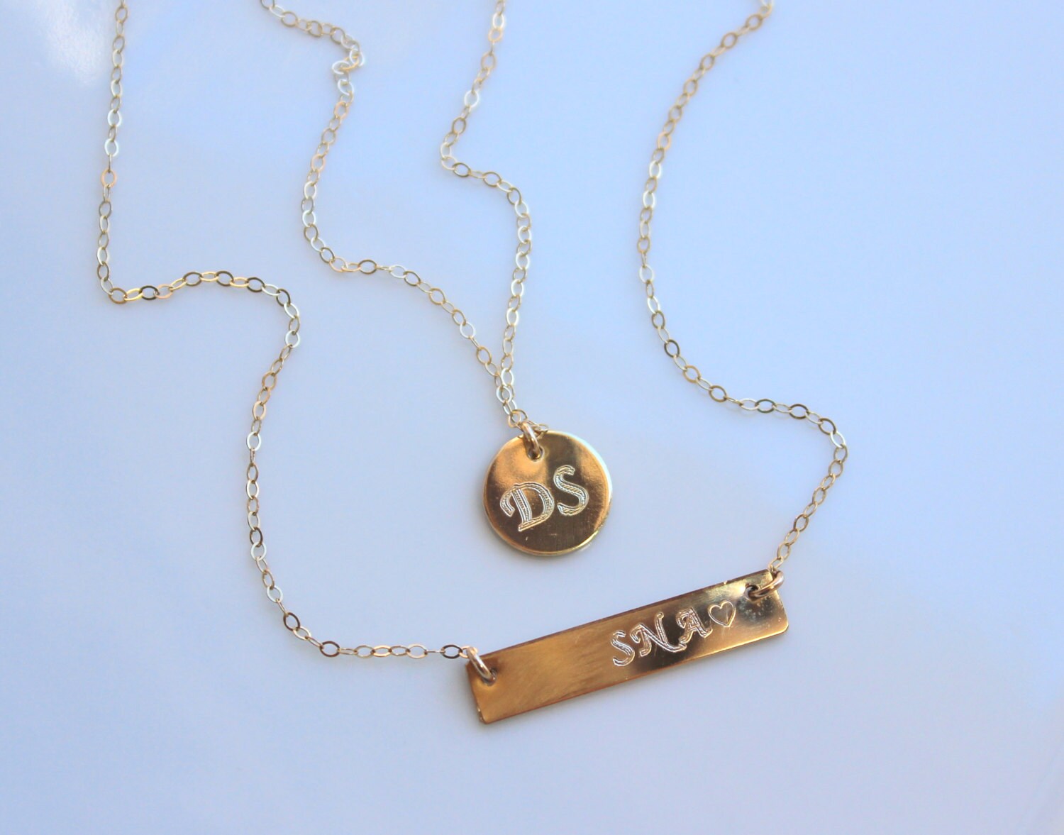 Multi Strand Necklace Gold Bar Layered Double Layered Disc | Etsy