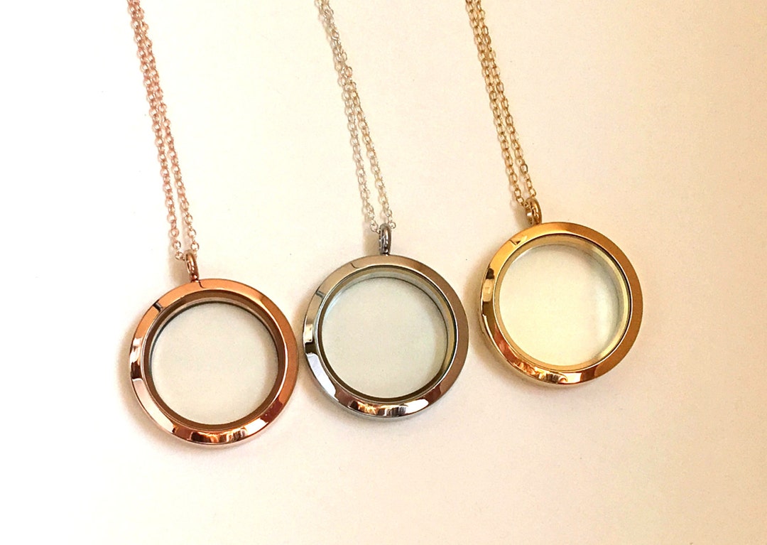 3-D Glass Locket Necklace - Rhodium Coated Silver Locket - Rose Gold ...