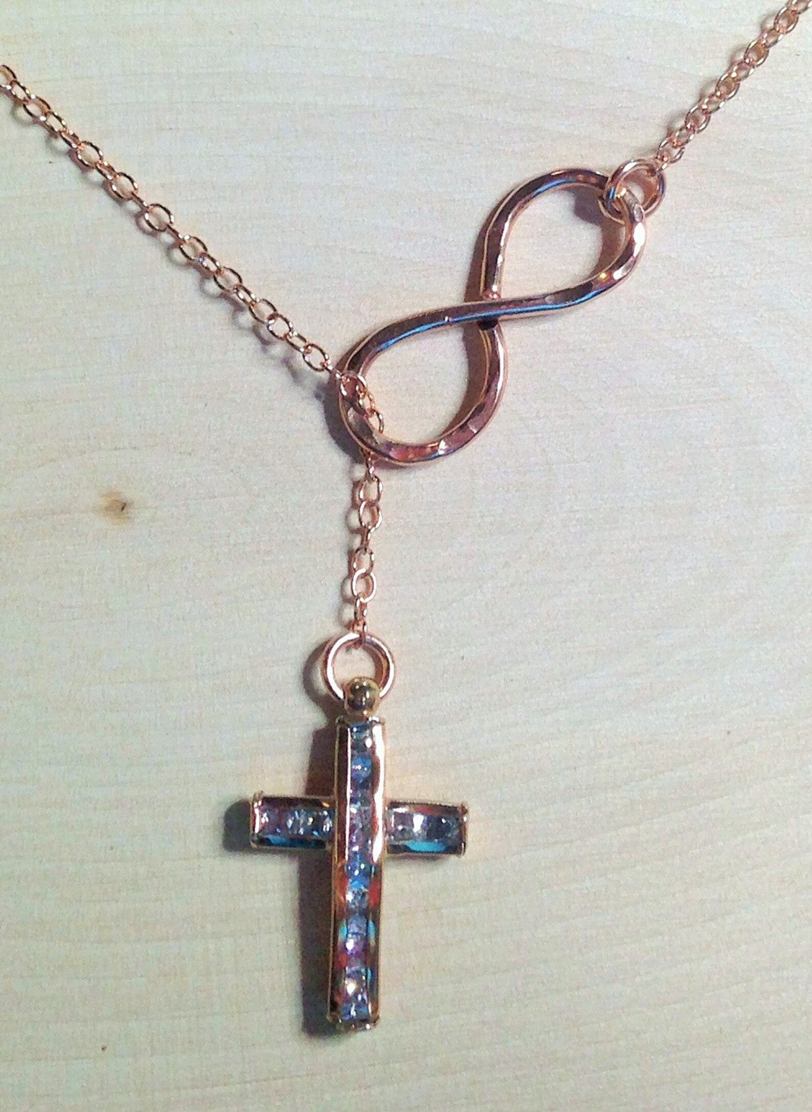 GOLD Infinity Lariat Cross Necklace Gold Filled CZ Cross | Etsy