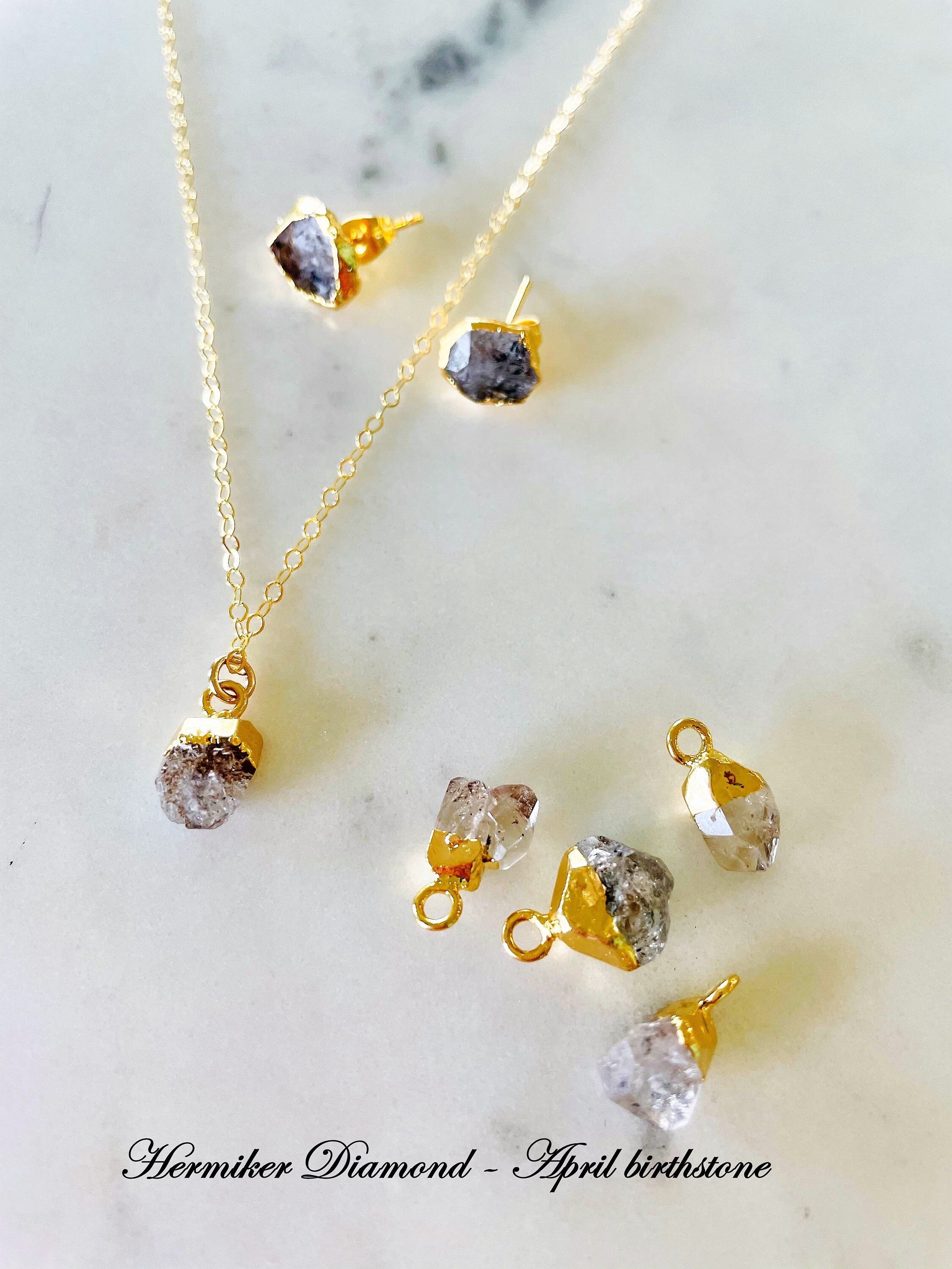 Raw Hermiker Diamond Raw Crystal Necklace Raw Birthstone | Etsy