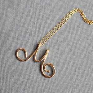 Script Initial Gold 14K Fill Bridesmaid Upper Case Initial Calligraphy ...